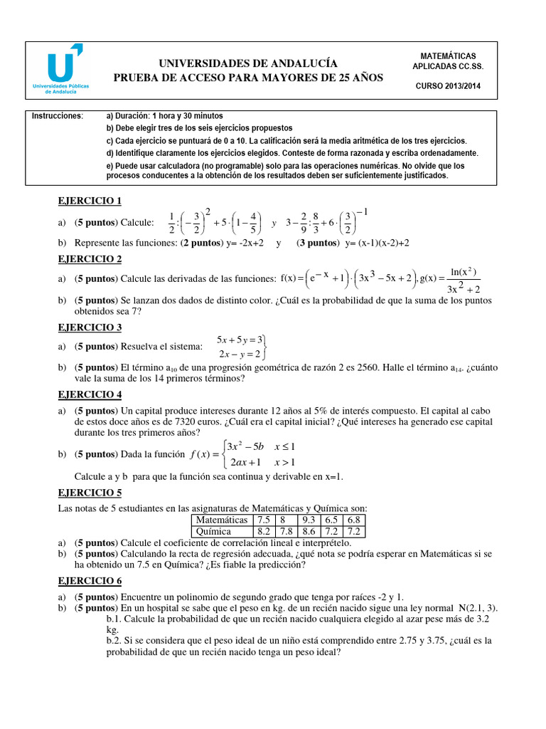 Examen MATEMATICAS APLICADAS CCSS TITULAR | PDF | Matemáticas Aplicadas | Análisis matemático