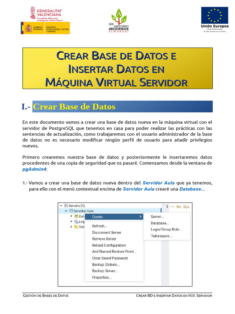 Crear BD e Insertar Datos en Máquina Virtual Servidor | PDF | Bases de datos | SQL