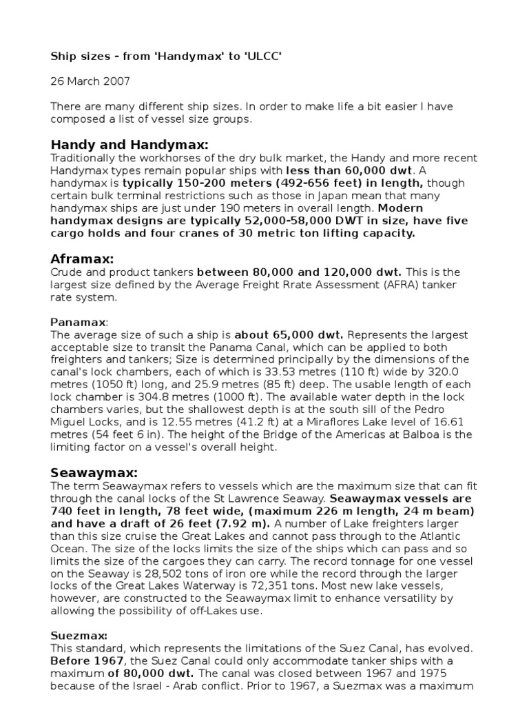 Ship sizes from 'Handymax' to 'ULCC | PDF | Oil Tanker | Water Transport