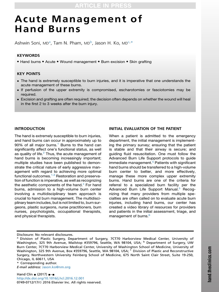 Acute Management of Hand Burns | PDF | Burn | Causes Of Death