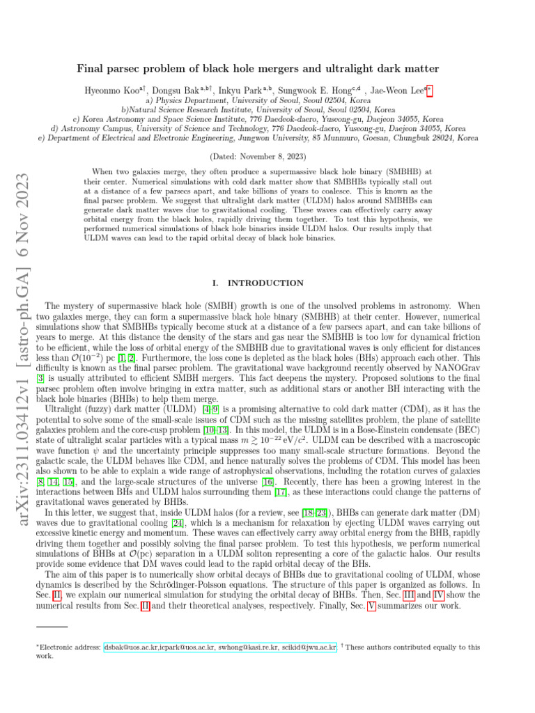 Final Parsec Problem of Black Hole Mergers and Ultralight Dark Matter | PDF | Dark Matter ...