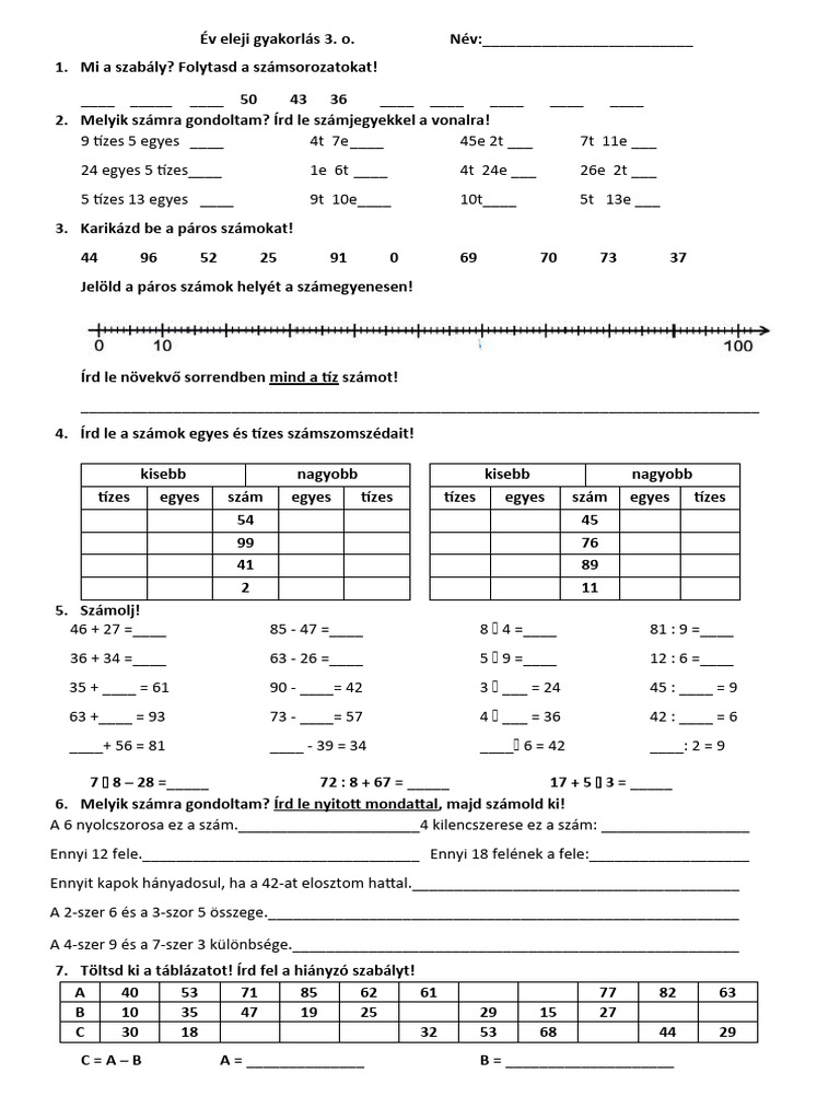Év Eleji Matek Gyakorlás 3.osztály | PDF