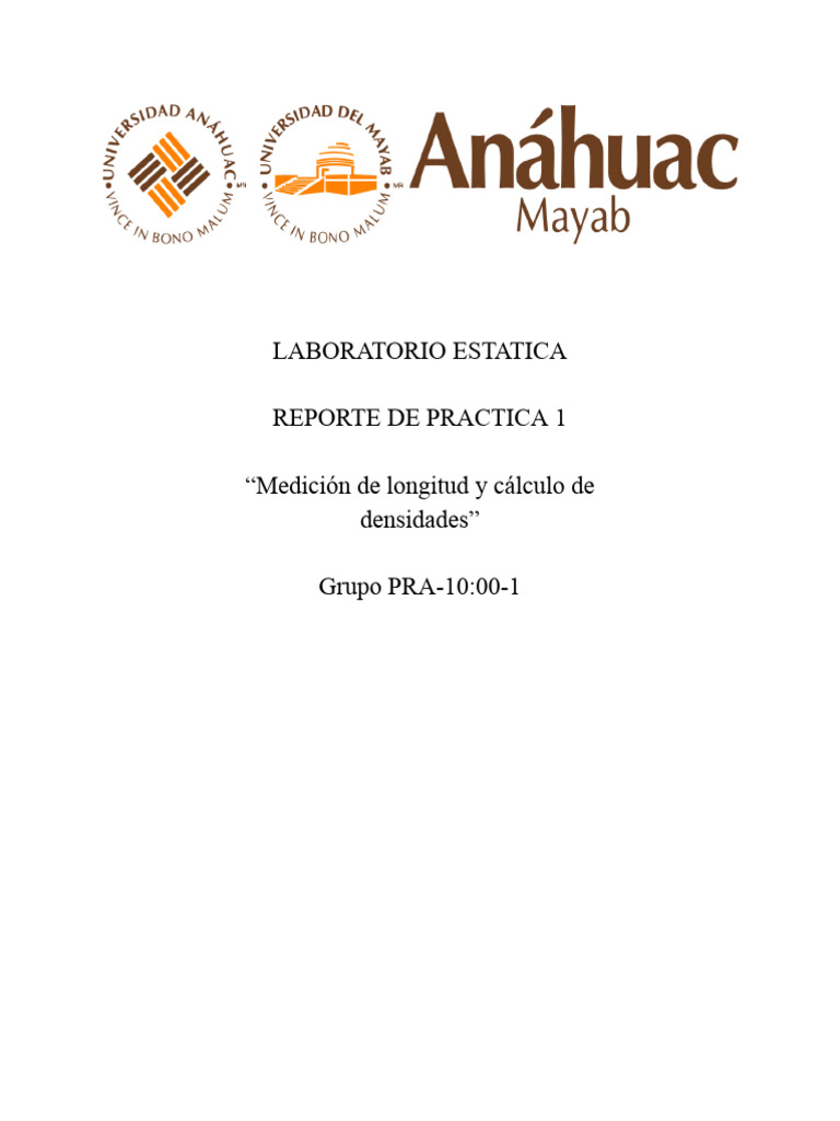 Reporte Practica 1 Laboratorio Estatica | PDF | Medición | Densidad