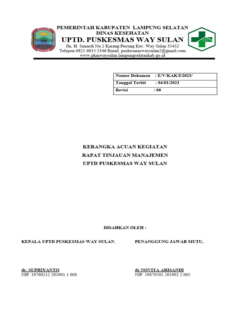Kerangka Acuan Rapat Tinjauan Manajemen PKM Way Sulan | PDF | Bisnis