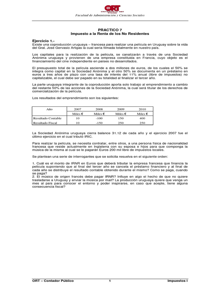 Practico 7 IRNR | PDF | Uruguay | Impuestos