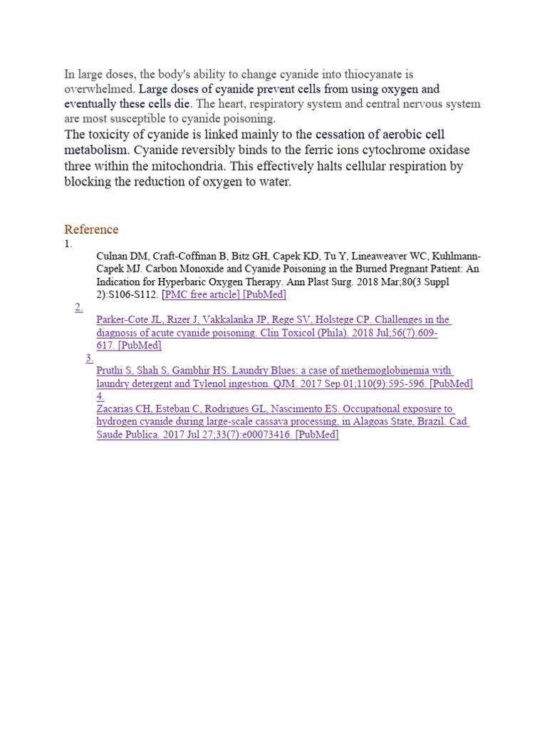 Mechanism Of Cyanide Toxicity Pdf
