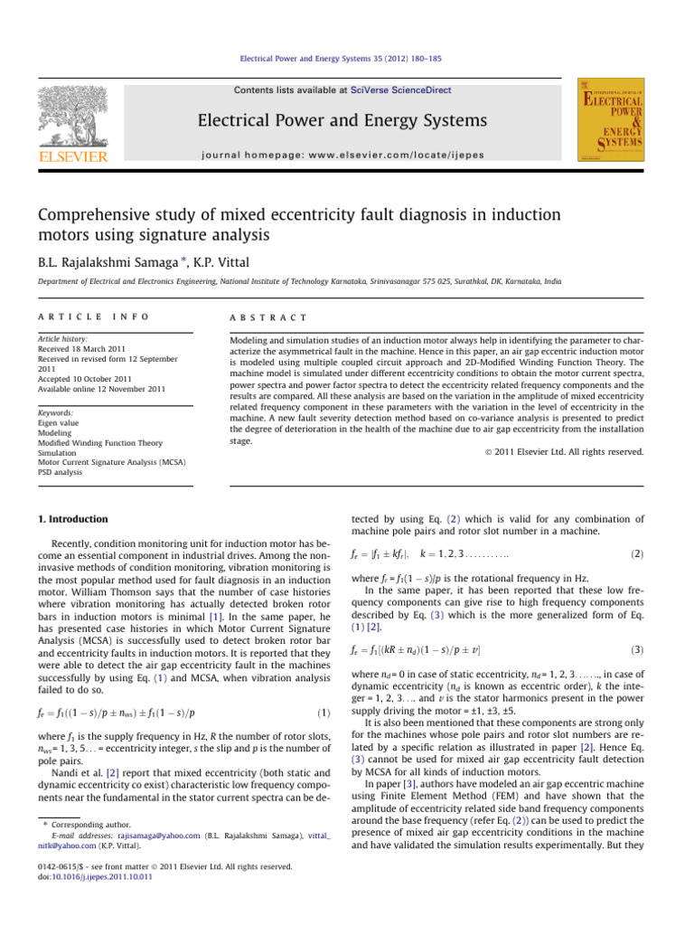 Mixed Eccentricity Pdf Spectral Density Electric Motor