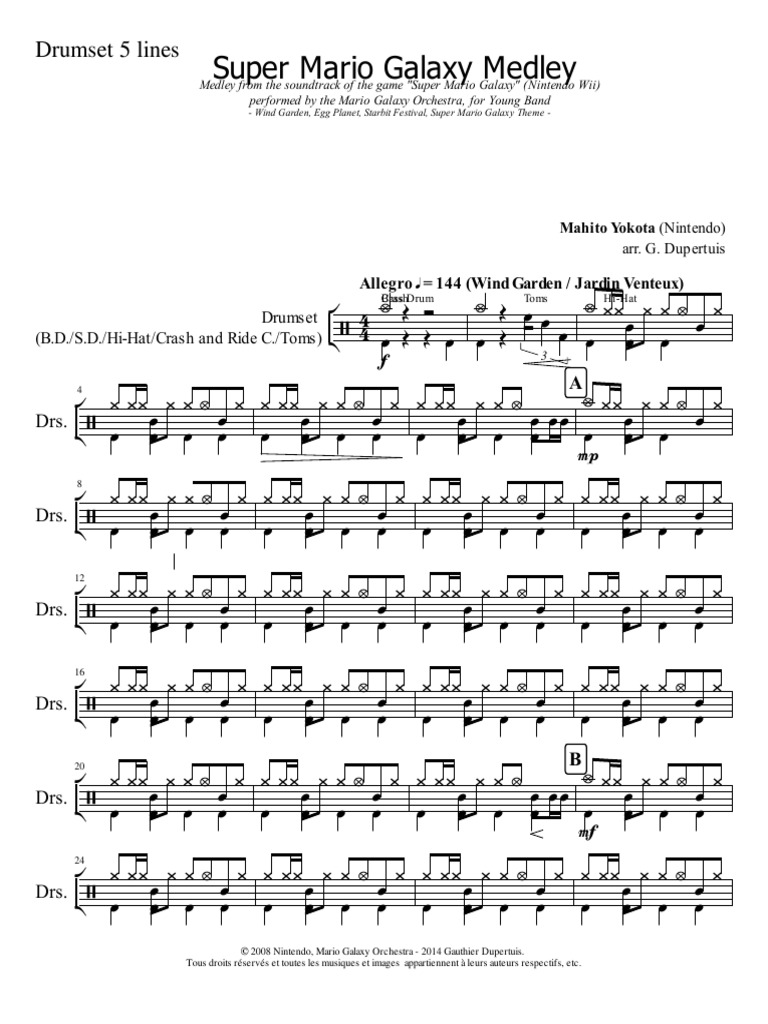 Super Mario Galaxy-Drumset 5 Lines | PDF | Drum Kit | Video Game ...