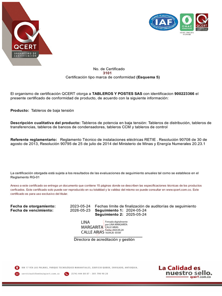Certificado RETIE 3101 - DISTRIBUCION Y OTROS | PDF | Resistencia ...