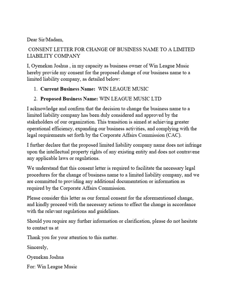 CONSENT LETTER FOR CONVERSION | PDF