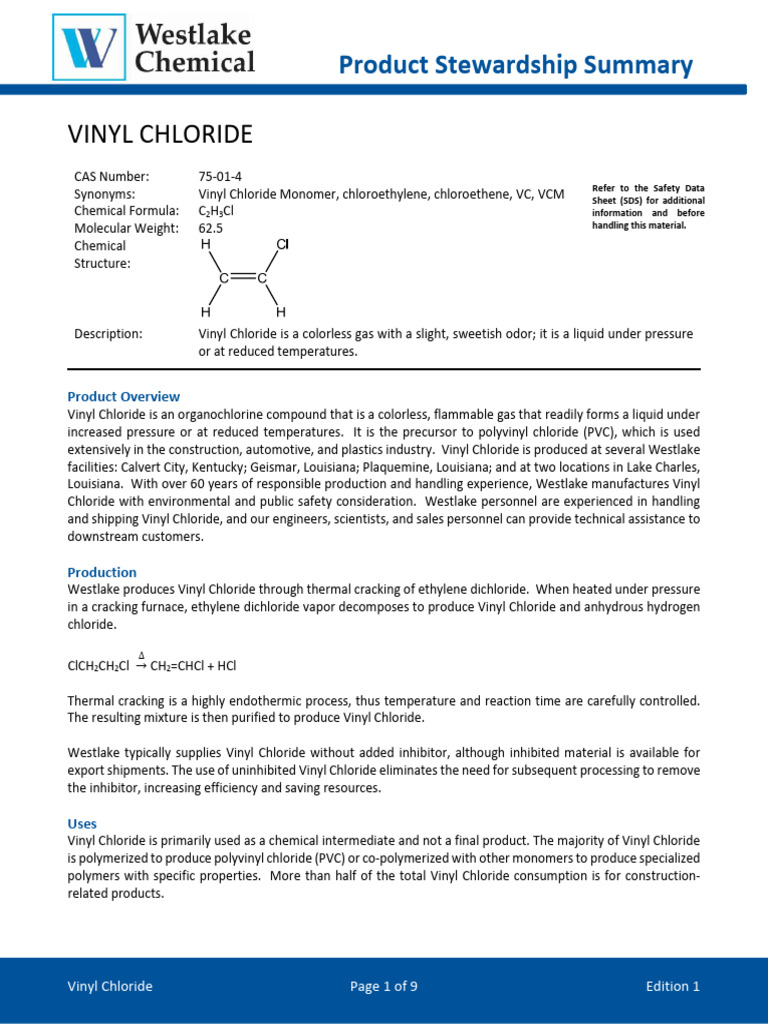 Vinyl Chloride PS Summary Ed1 | PDF | Polyvinyl Chloride | Hazardous Waste