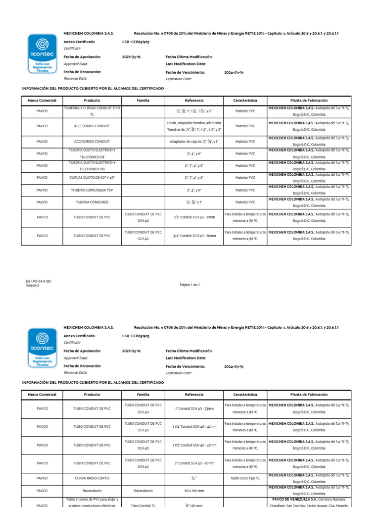 Certificado PVC PAVCO Mexichem 2024 | PDF | Ingeniería de Edificación ...