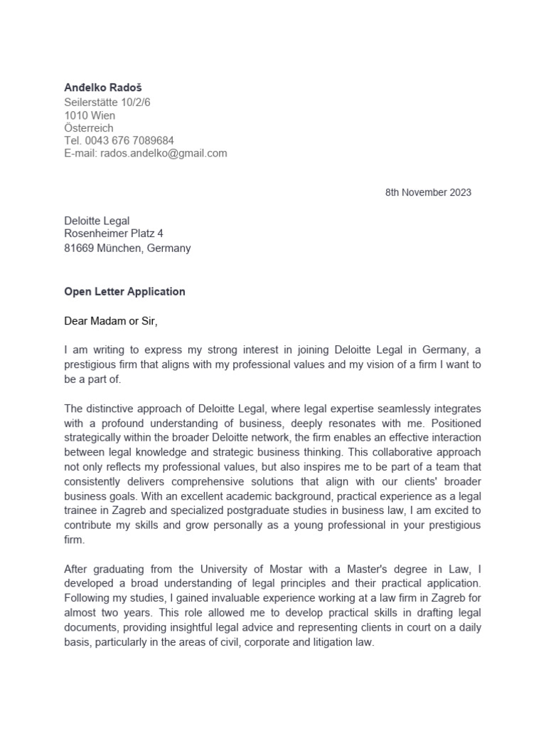 Deloitte Legal-Application Letter | Download Free PDF | Learning