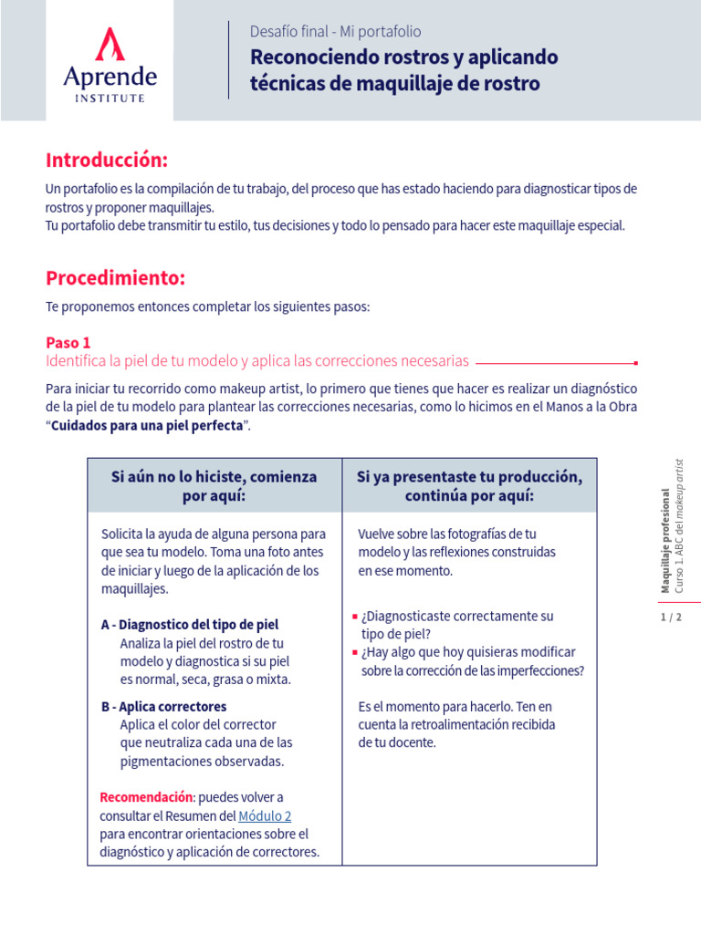 Reconociendo Rostros y Aplicando Técnicas de Maquillaje en Él-Desafío Final1.a | PDF | Productos ...