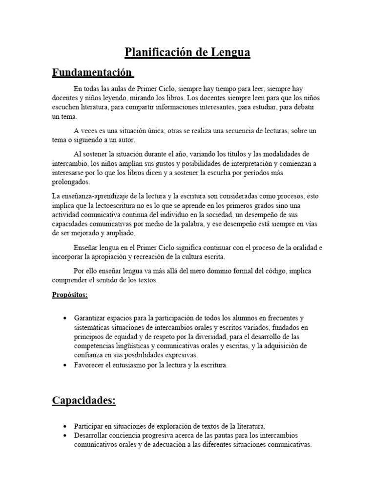 Planificacion Lectura | PDF | Enseñando | Escritura