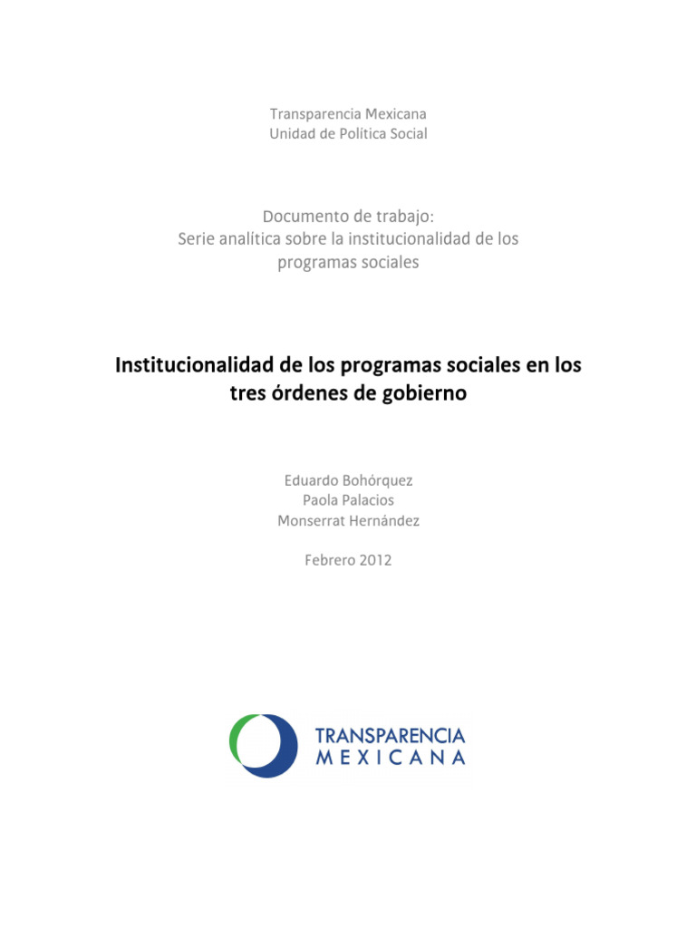 Institucionalidad de Los Programas Sociales en Los Tres Órdenes de ...