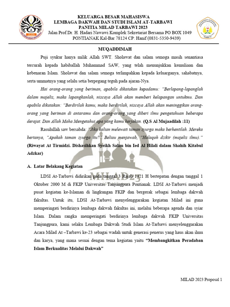 PROPOSAL MILAD TARBAWI 2023 Fixx | PDF