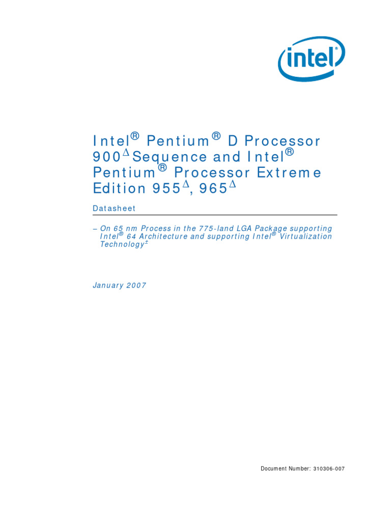 Intel Pentium D Processor 900 Sequence and Intel Pentium Processor ...