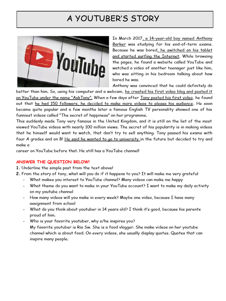 A Youtubers Story Reading Writing 153029 | PDF | You Tube | Mass Media