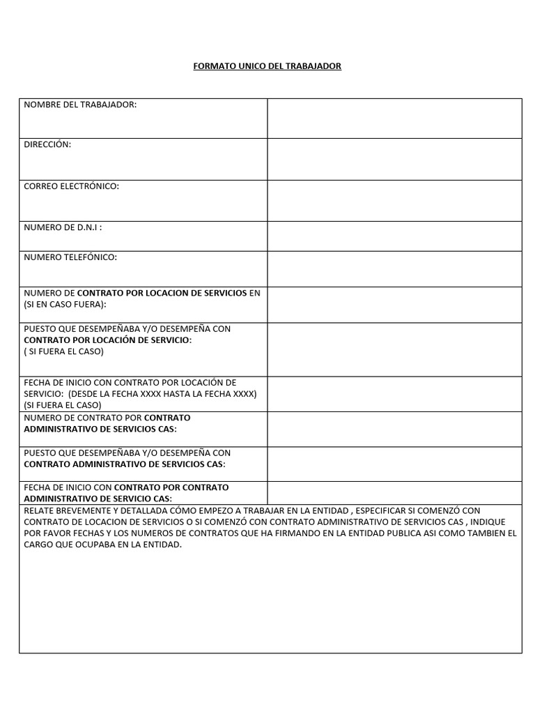 Formato Unico Del Trabajador - Borrador | PDF Formato Unico Del Trabajador - Borrador | PDF