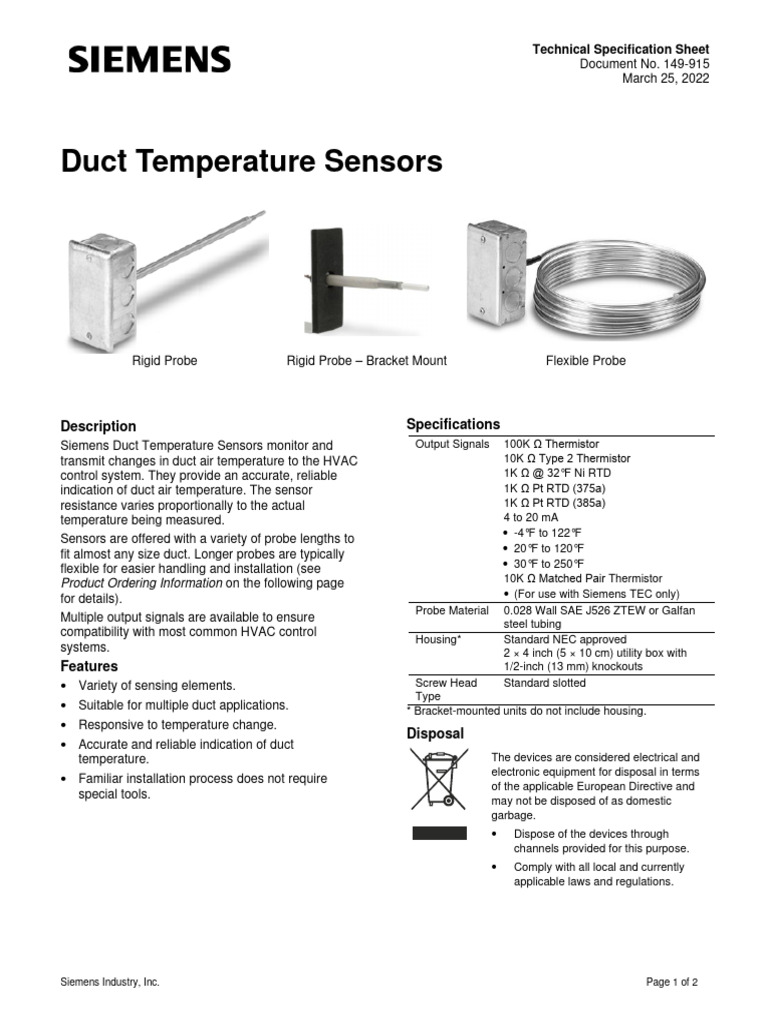 A6V10299909 - Duct Point Temperature Sensors Technical Specific - en ...