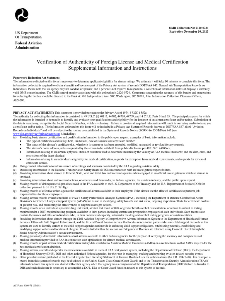 AC - 8060-71 Editable (VERIFICACION LICENCIA) | PDF | Federal Aviation ...