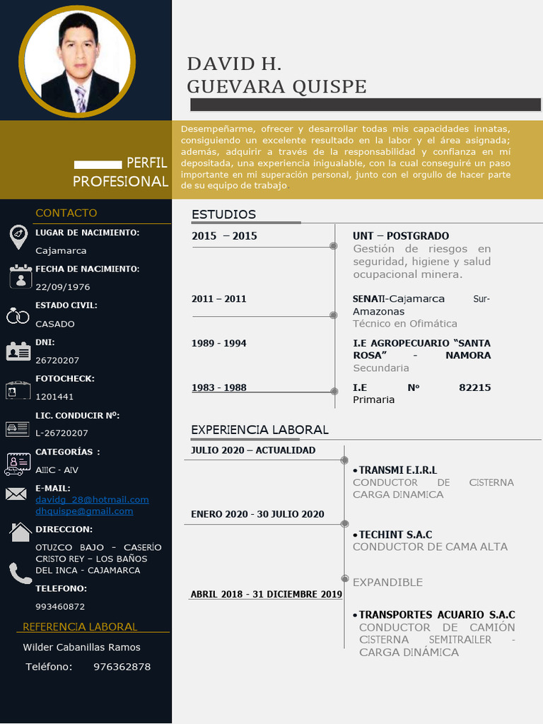 CV David Actualizado 2022 No Docu | PDF | Transporte por carretera | Transporte
