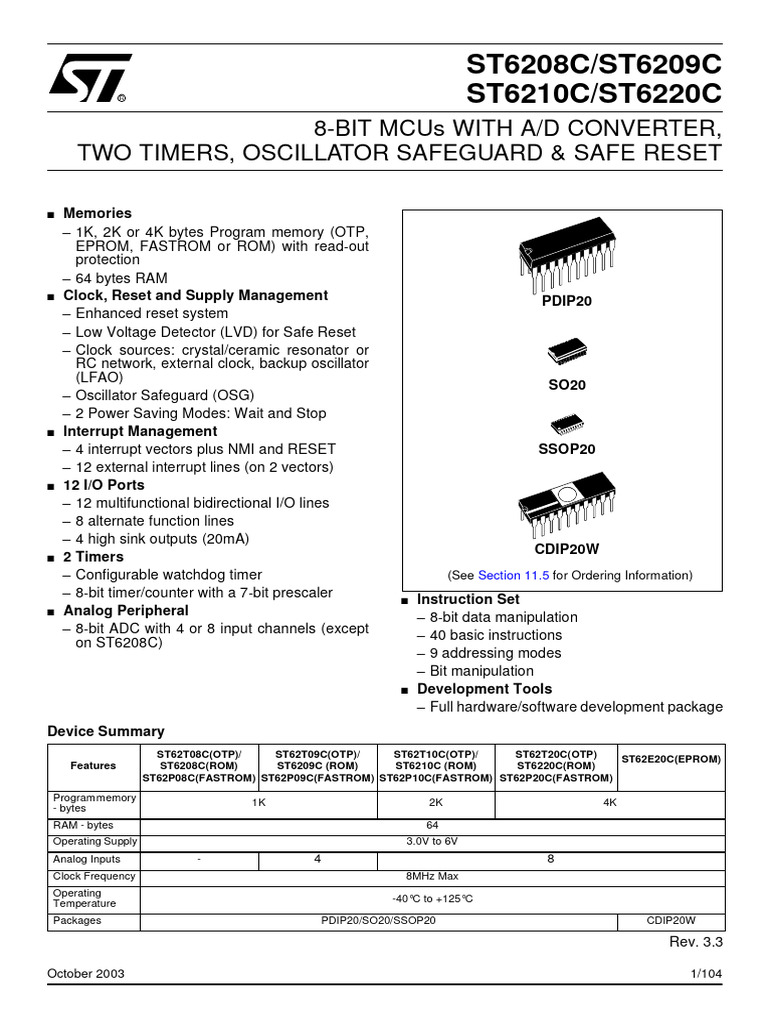 ST62T108C6 | PDF | Read Only Memory | Microcontroller