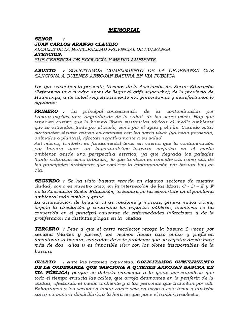 MEMORIAL (Autoguardado) | Descargar gratis PDF | Residuos | Contaminación