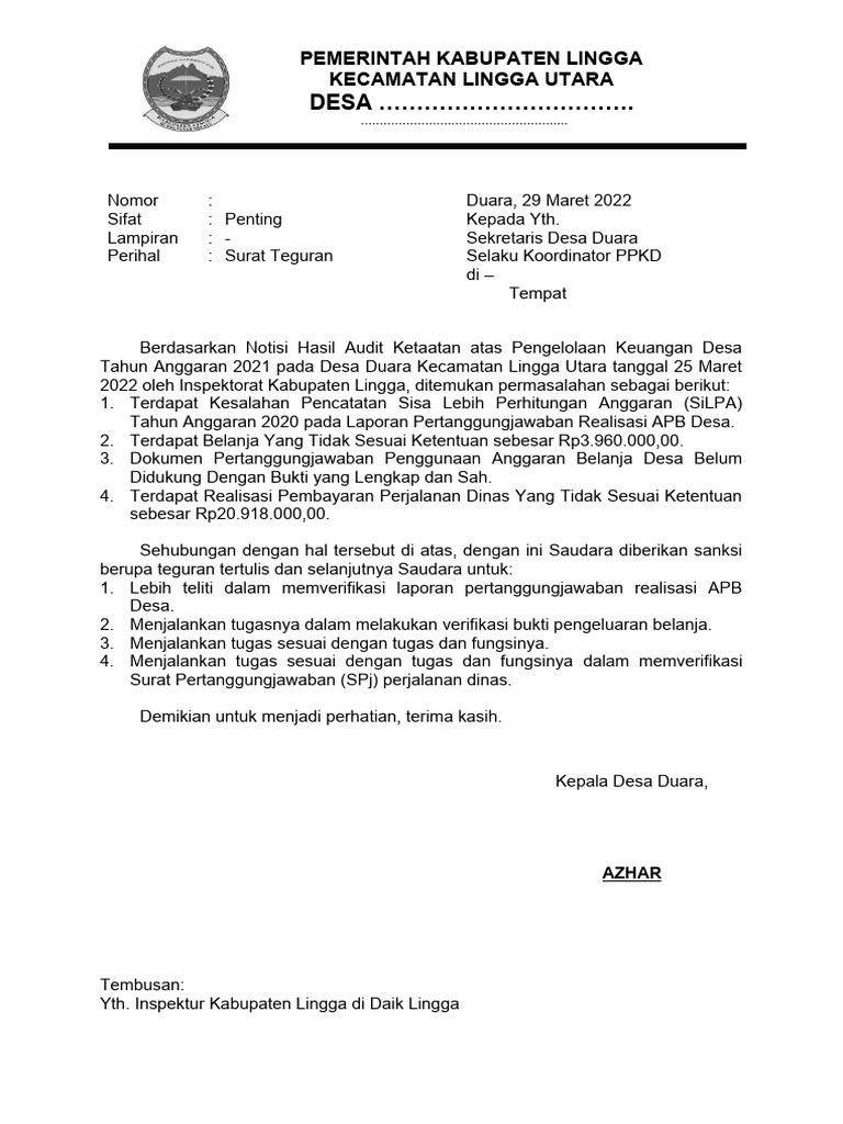Format Surat Teguran dan Surat Perintah | PDF