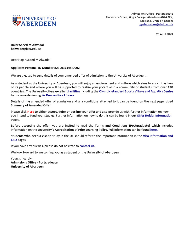 Offer Letter 5-26-04-23 | PDF | Postgraduate Education | University And ...
