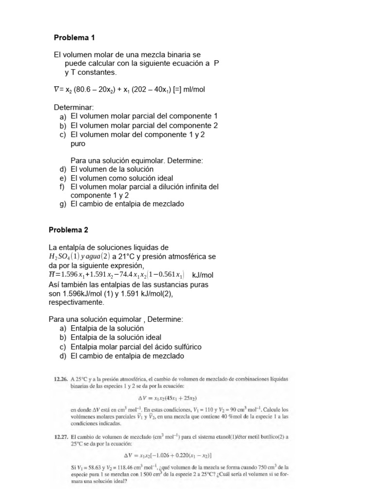 Cálculo de Volumen y Entalpía en Soluciones Binarias | PDF | Ciencia y ...