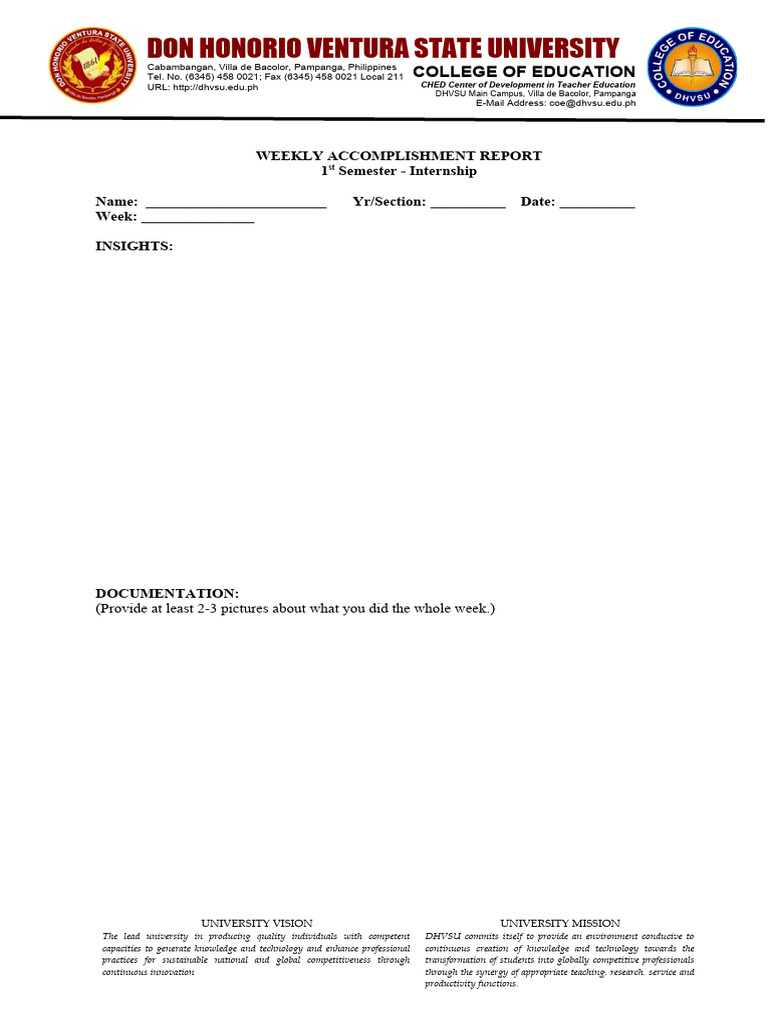 Weekly Internship Report Template | PDF