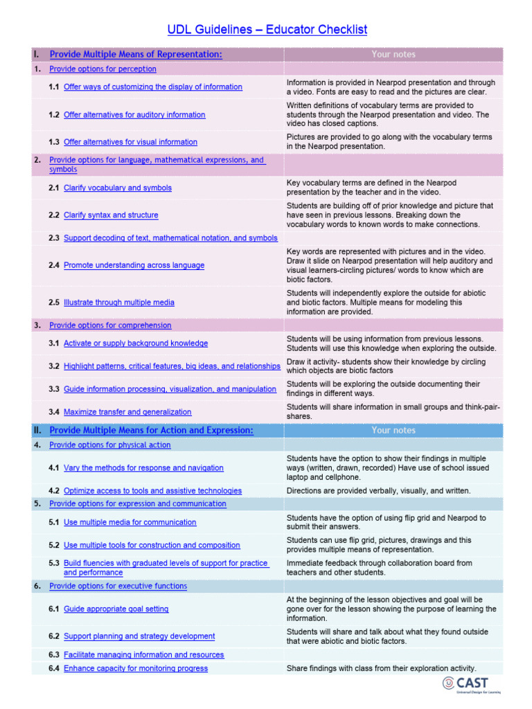 Udl Guidelines Checklist | Download Free PDF | Information | Ecology