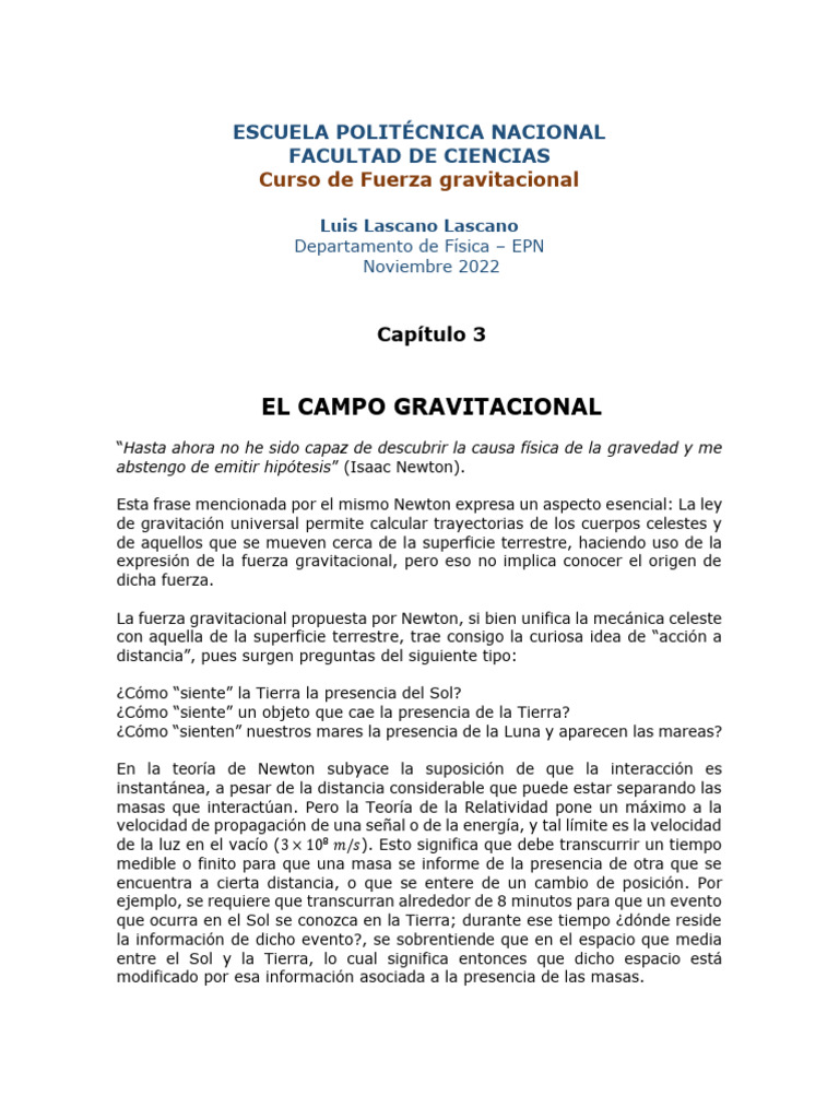 Campo Gravitacional y sus Propiedades | PDF | Gravedad | Fuerza