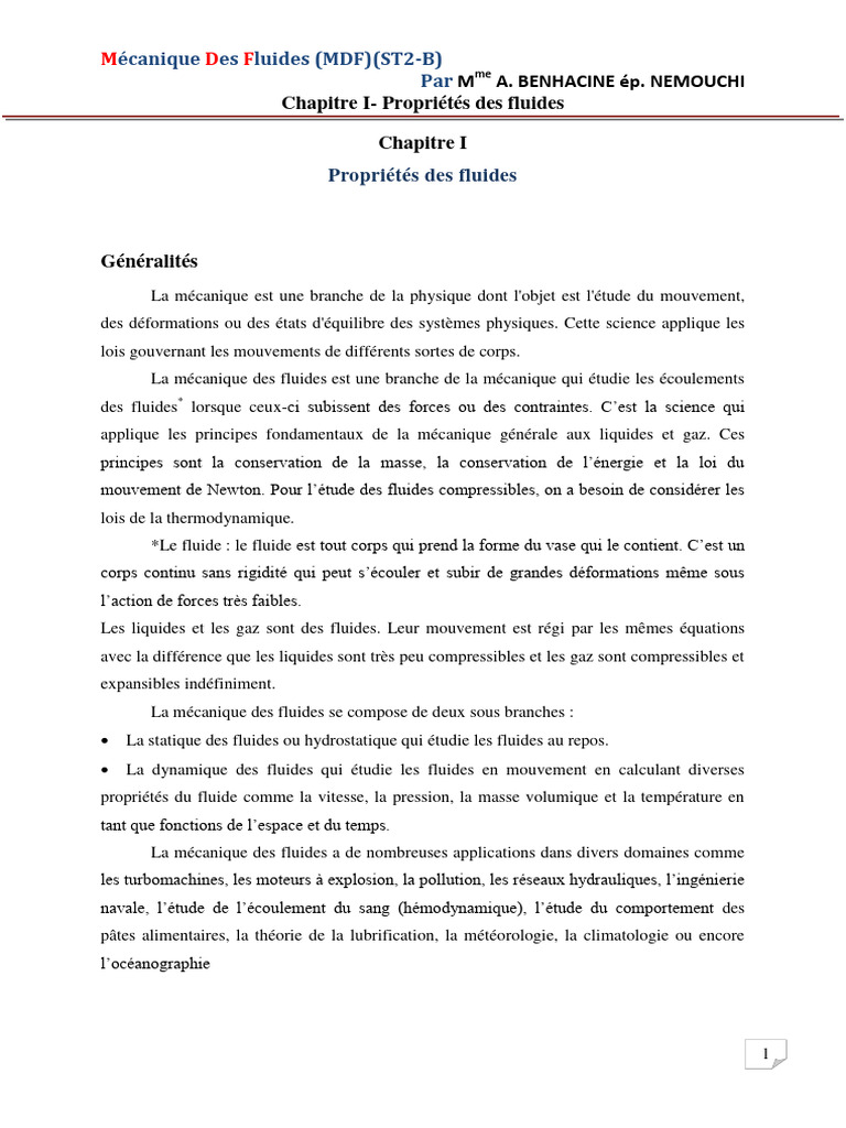 Propriétés des Fluides en Mécanique | PDF | Pression | Fluide