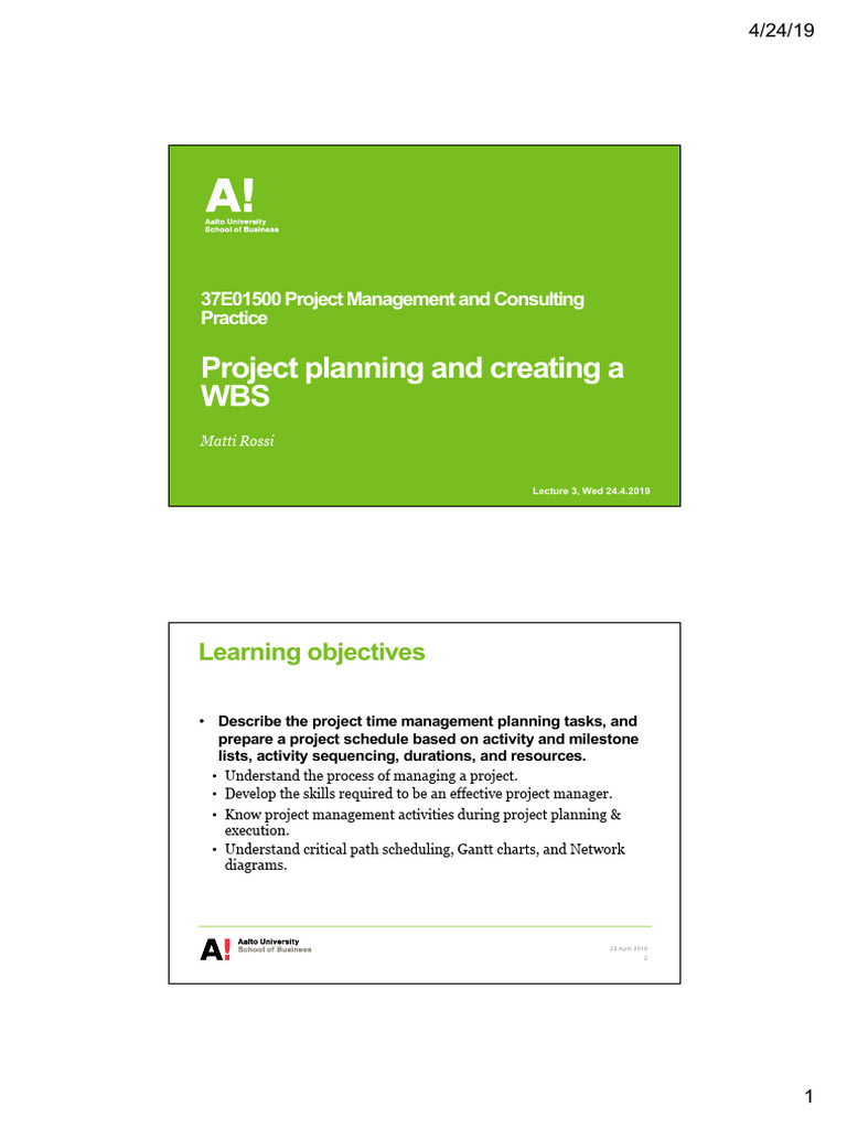 37E01500 - L3 - Project Planning, WBS and Scheduling | Download Free ...