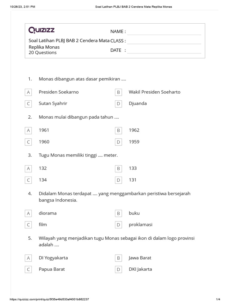 Soal Latihan PLBJ BAB 2 Cendera Mata Replika Monas | PDF