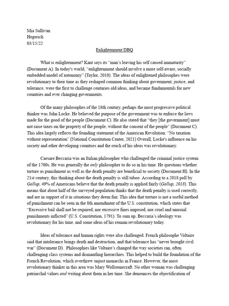Enlightenment DBQ | PDF | Age Of Enlightenment | Eighth Amendment To ...