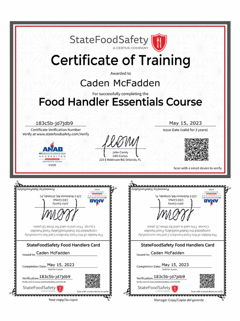 Food Handler Card ANSI | PDF