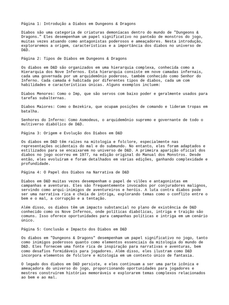 Resumo de 5 Paginas Sobre Diabos em Dungeons and Dragons | PDF ...