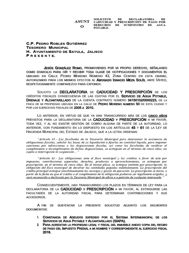 Demanda - Caducidad de Pago | PDF | Estatuto de limitaciones | Gobierno