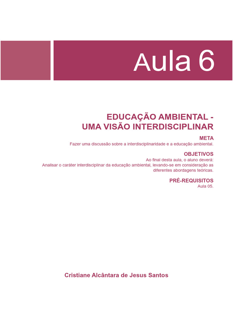 10315512052015fundamentos de Educacao Ambiental Aula 6 | PDF | Interdisciplinaridade | Science