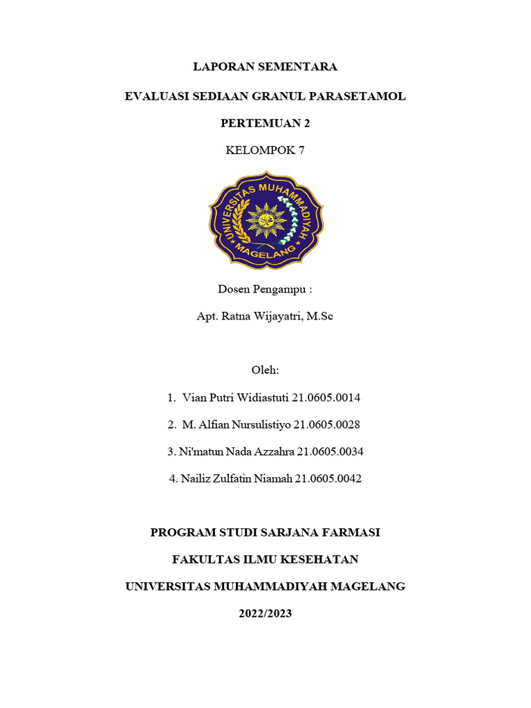 Evaluasi Granul Paracetamol | PDF | Kesehatan Holistik | Sains & Matematika