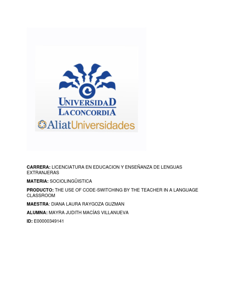 The Use of Code-Switching by The Teacher in A Language Classroom by ...