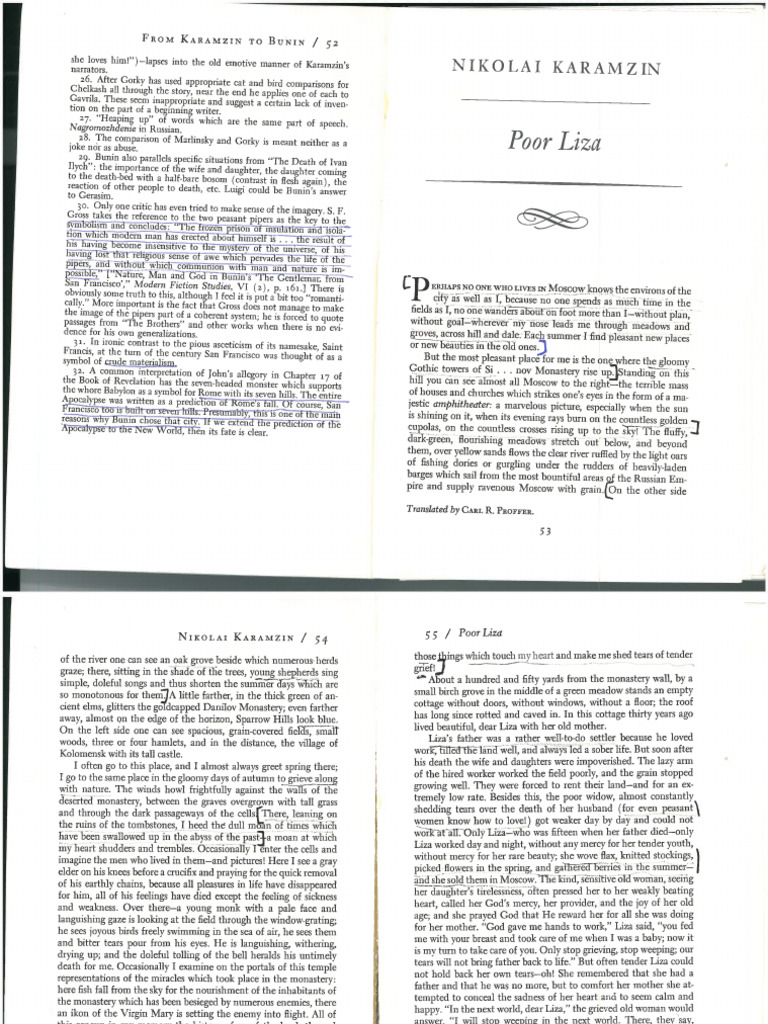 Nikolay Karamzin - Poor Liza (Short Story) 1792 | PDF