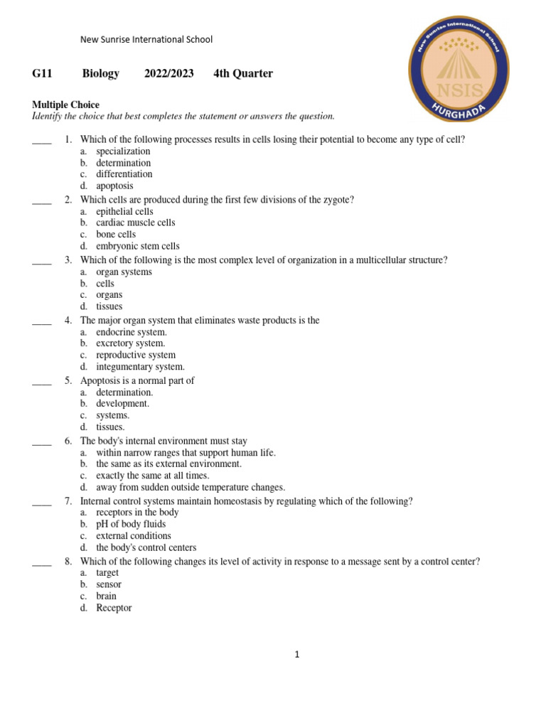 g11 Biology | PDF | Homeostasis | Skeletal Muscle