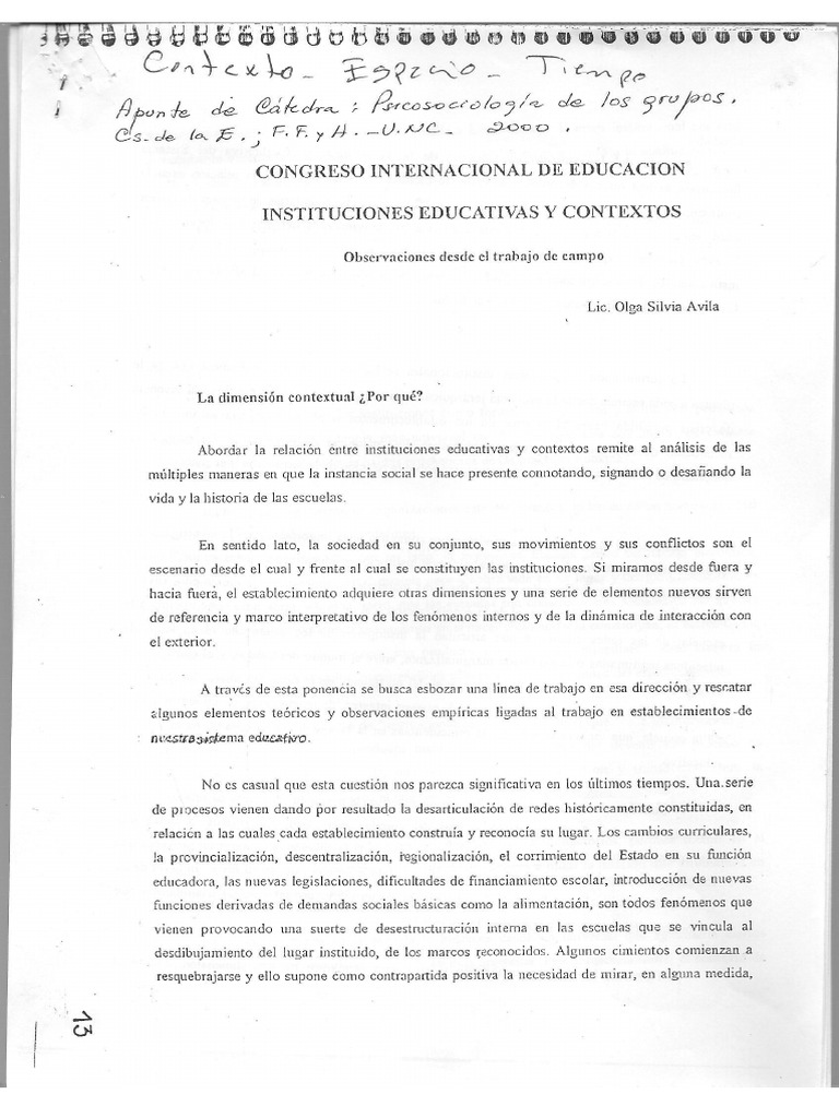 Contexto Espacio Tiempo Catedra Psicologia de Los Grupos | PDF