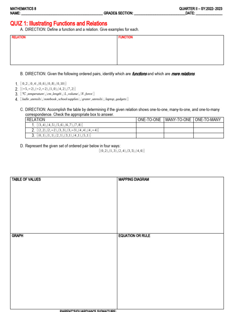 Mathematics 8 Quarter Ii - Quiz 1 | PDF | Function (Mathematics ...