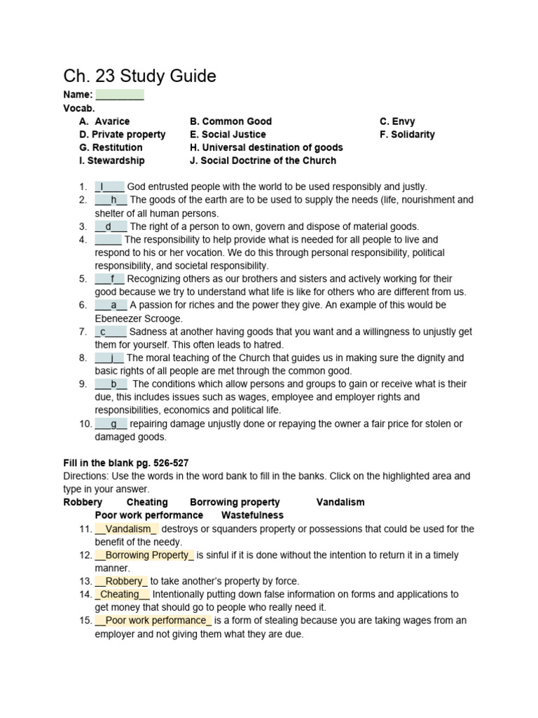 Kara Glenn - CH 23 Study Guide | Download Free PDF | Catholic Social Teaching | Religious Belief ...